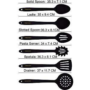 Culinary Couture Black Silicone Kitchen Utensils Set of 6, Non-Stick Heat-Resistant Silicone Kitchen Utensils Set with Steel Inner Core