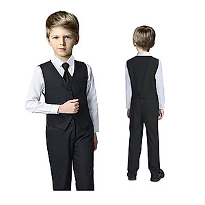 Fersumm Boys Suits Slim Fit Dress 4 Pieces Vest Set Youth Suits for Formal Occasions Black Size 2T