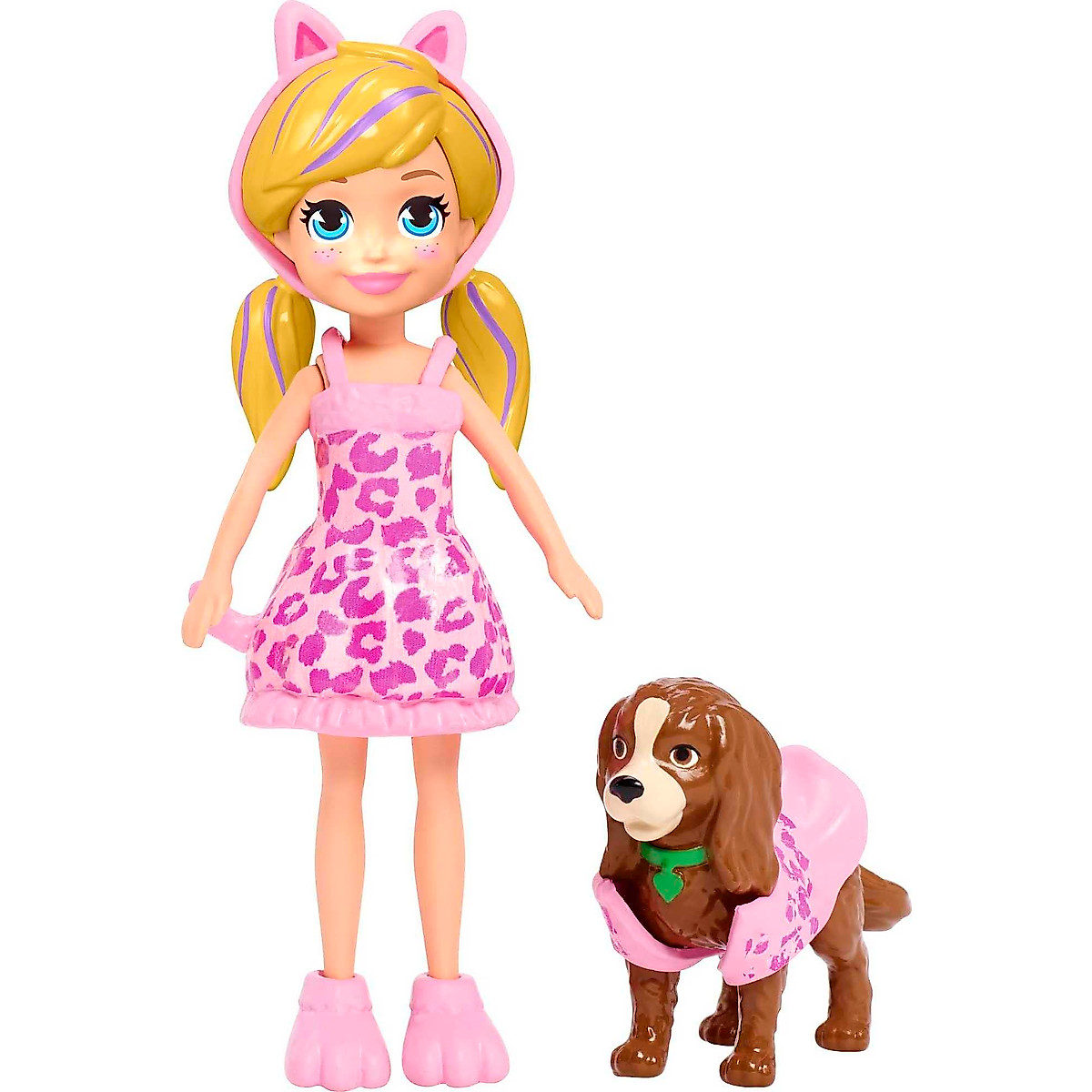 Polly Pocket Doll & Accessories, Masque ‘N Match Costume Pack with 3-Inch Small Doll, Pet, 4 Costumes for Doll & for Pet