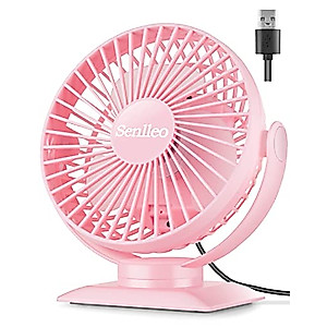 Senlleo 6 inch Rechargeable Desk Fan, 5000mah Portable Battery Fan, 3 Speeds, 720° Rotation, 8-30Hours Work, Removable Fan Cover, Battery Powered Personal Quiet Fan - Pink