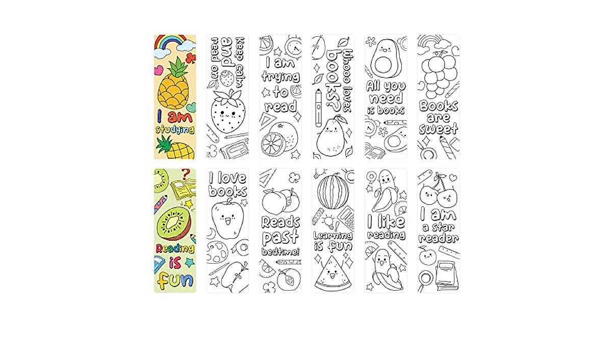 Color Your Own Bookmarks - 60 Fruit Designs for Kids & Teens