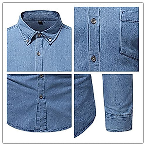 Mens Designer Jeans Shirt Vintage Long Sleeve Soft Cotton Two Pockets Denim Shirts C214-Light Blue XL