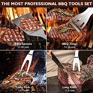 Birald Grill Set, Grill Tools, Grill BBQ Accessories, Grilling Gifts for Men, 34PCS BBQ Tools for Outdoor Grill with Aluminum Case, Spatula,Tongs &Skewers,Smoker Accessories for Birthday, Dad, Wedding