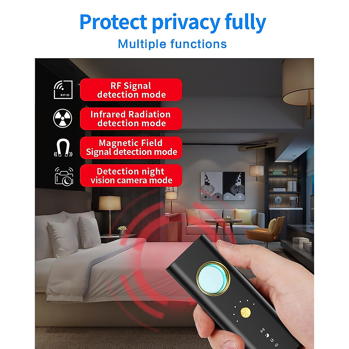 Hidden Camera Detectors and Bug Detector - RF and GPS Tracker Detector with 6 Sensitivity Levels and 4 Professional Modes for Office, Hotels, Bathroom