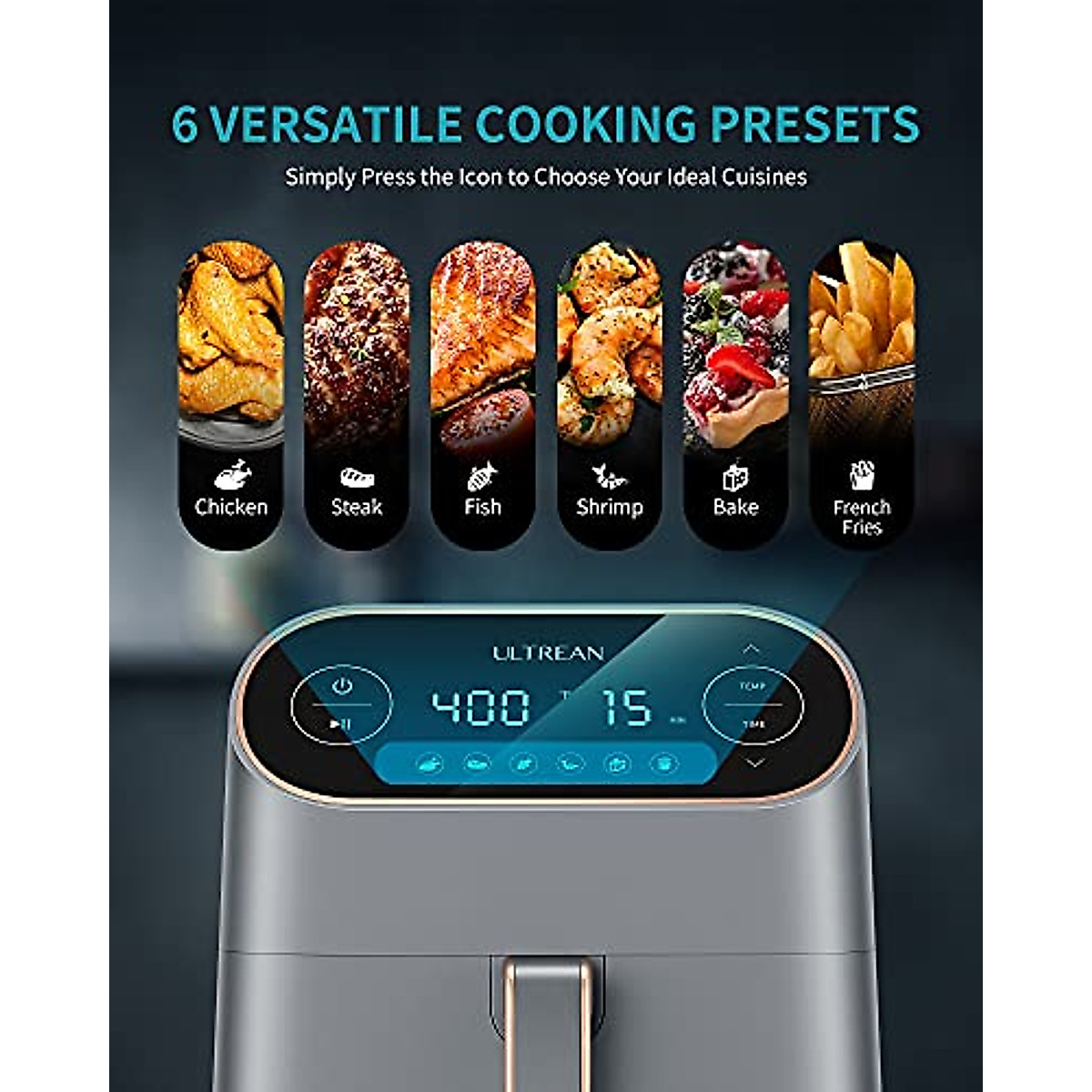 Ultrean Air Fryer, 9 Quart 6-in-1 Electric Hot XL Airfryer Oven Oilless Cooker, Large Family Size LCD Touch Control Panel and Nonstick Basket, ETL Certified, 1750W