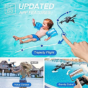 4DRC V22 Foldable Drones with 1080P HD Camera for Adults, RC Quadcopter for Kids,WiFi FPV Live Video, Altitude Hold, Headless Mode, One Key Take Off,Waypoints,3 Batteries,Girls/Boys Gifts,Black