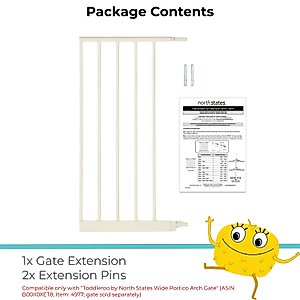 Toddleroo by North States 5 Bar Extension for Wide Portico Arch Baby Gate: Adjust your gate to fit your space - up to 60.5” wide with extension. No tools required. (Adds 13.42" width, Warm White)