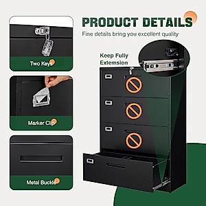 Letaya File Cabinets,4 Drawer Metal Lateral Filing Organization Storage Cabinets with Lock,Home Office for Hanging Files Letter/Legal/F4/A4 Size (Require Assembly)