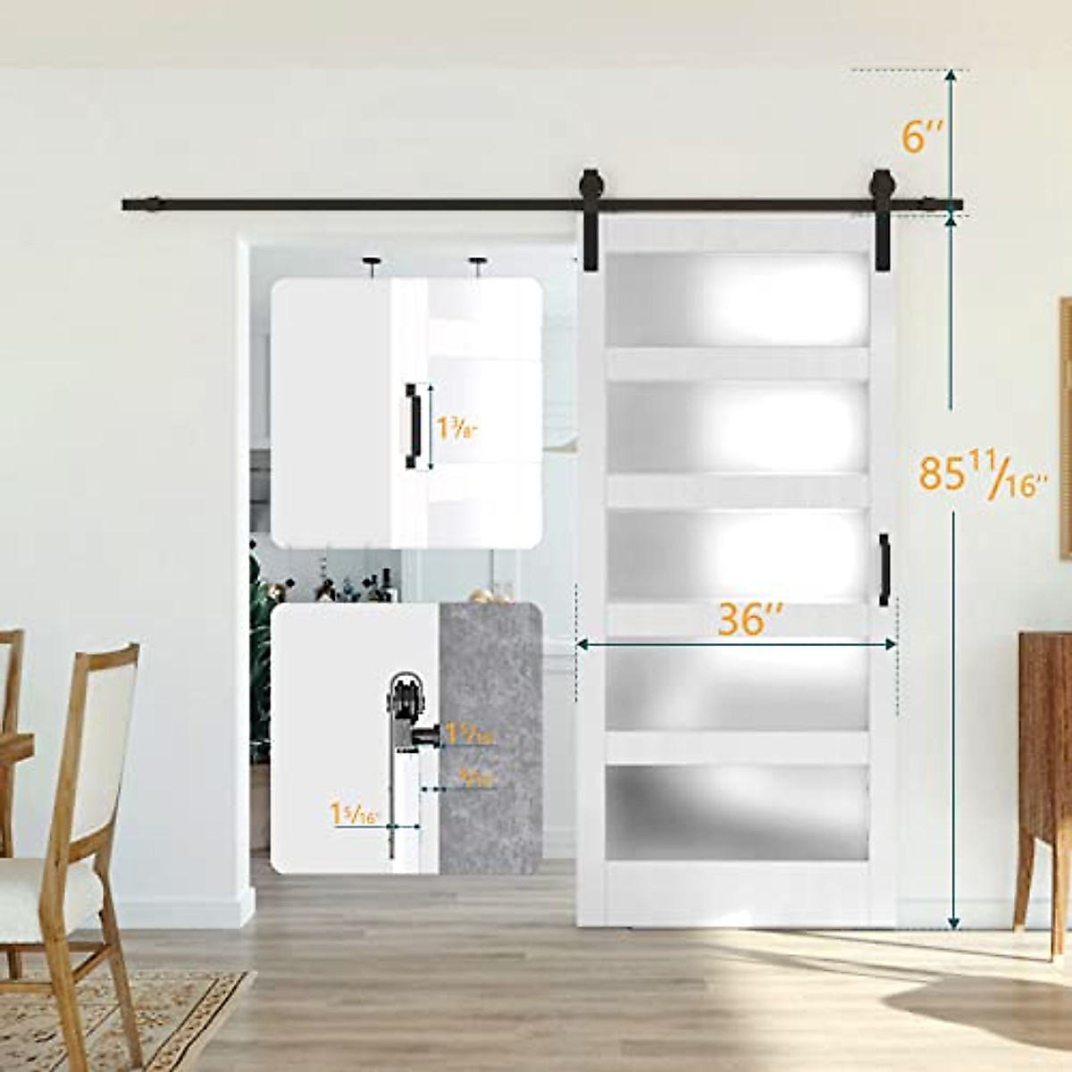 ARKHJEM Glass Sliding Barn Door 36''x84'' Sturdy Barn Door Slabs, Assembly Needed, Barn Doors for Home 5 Panel of Frosted Glass Easy Installation for Living Room Bathroom (No Hardware Include)