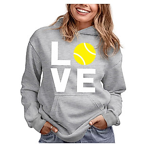 Love Tennis Sweatshirt Hoodie for Women Teen Girls Novelty Gifts for Coaches Fan Players Hoodies Medium Gray