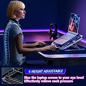 Gaming Laptop Cooling Pad,Large Size Laptop Cooler for 15"-21" Gaming Laptop with Silent Cooling Fans, RGB Lights, Laptop Cooling Stand with 5 Adjustable Heights, (Black with 18W Charger)