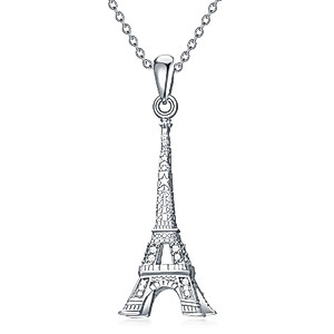 Dorunmo Paris Necklace 925 Sterling Silver Eiffel Tower Necklace Dainty Paris White Plated Pendant Memorial France Paris Charm Jewelry Christmas 3D Eiffel Tower Gifts for Women Sport Lover
