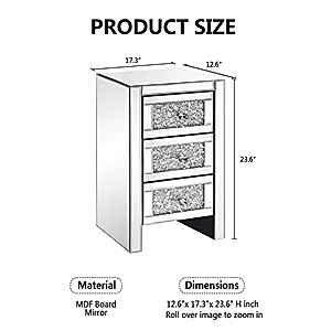 Alohappy Mirrored Nightstand with 3-Drawers, Mirror End Table Silver Bedside Table for Living Room/Bedroom, Fully Assembled