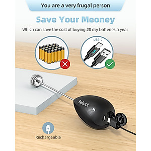 Milk Frother Handheld with Case,USB C Rechargeable Frother Wand for Coffee, Portable Electric Whisk with Stand,Waterproof Hand Drink Mixer Travel for Lattes, Cappuccino, Matcha, Egg (Black)