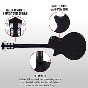 LyxPro 39” SB Series Electric Guitar, LP Style for Beginner, Intermediate & Pro Players Solid Body Guitar, Bonus 2-Pack of Picks, Mahogany Wood, Volume/Tone Controls, 3-Way Pickup - Black