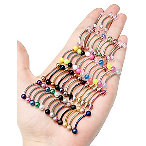 Oufksiyy 48PCS 14G Glow in The Dark Snake Eyes Tongue Rings Surgical Steel Curved Barbell Nipplerings Nipple Ring Body Piercing Jewelry for Women Men Long Barbell Bridge Tongue Rings