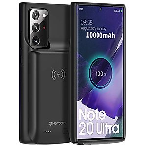 NEWDERY Battery Case for Galaxy Note 20 Ultra 10000mAh, Fast Charging & Qi Wireless & Android Auto Supported, Extended Backup Charger Case for Samsung Galaxy Note 20 Ultra 5G (6.9") Black