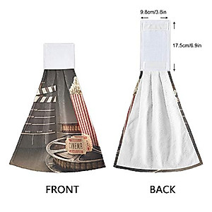 ATTX Set of 2 Movie Theater Popcorn Hanging Tie Towels Absorbent Soft Coral Velvet Kitchen Hand Towel Dish Wipe Cloth for Kitchen Bathroom