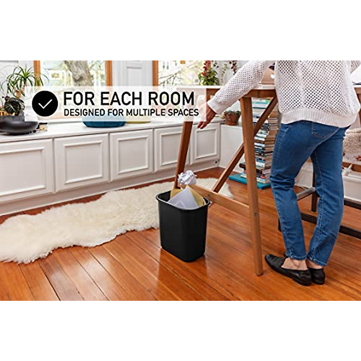 United Solutions 13 Quart / 3.25 Gallon Space-Efficient Trash Wastebasket, Fits Under Desk and Narrow Spaces in Commercial Office, Kitchen, Home Office, and Dorm, Easy to Clean, Black