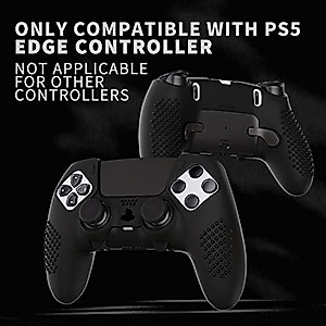 PlayVital 3D Studded Edition Anti-Slip Silicone Cover Case for ps5 Edge Controller, Soft Rubber Protector Skin for ps5 Edge Wireless Controller with 6 Thumb Grip Caps - Black