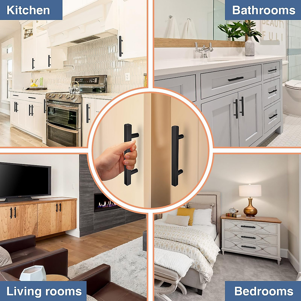 AEEKEL 30 Pack 6 inch Square Cabinet Handles Matte Black Drawer Pulls, 3-3/4" Hole Center Kitchen Handles for Cabinet Pulls, Stainless Steel Cabinet Hardware for Bedroom Bathroom Office