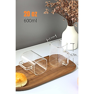 CHRYSLIN Glass Coffee Mugs,20oz Large Coffee Cups with Handle,Square Clear Mugs Set of 2,Heat Resistant Glass Cup for Hot/Cold Coffee Tea Beverage