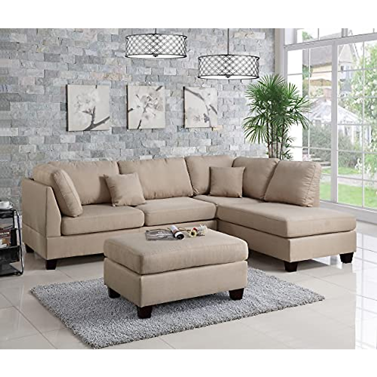 Poundex PDEX- Upholstered Sofas/Sectionals/Armchairs, Sand