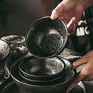 GagalU Plate Set –Kitchen Tableware Set,Ceramics Dinnerware Sets, Plates and Bowls Sets | 66 Pcs Kiln Change Dishes Set - Black Dinner Plates/Steak and Plate