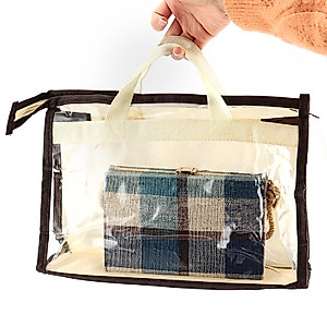 TAICHEUT 18 Pack 3 Sizes Clear Handbag Storage, Clear Purse Protector Bag with Zipper and Handle Purse Storage Dust Bags for Closet, Beige and Clear