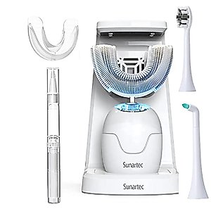 Sunartec Electric Toothbrushes 2023 Newly Generation Sonic U-Shaped Toothbrushes Teeth Whitening Kit Gel for Adults Portable Purplr-Light Cleaning and Air-Drying Powerful Charger IPX7