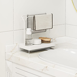 LUVADU ZCX Sink Organizer Sink Storage Drain Rack for Kitchen， Sponge Brush Soap Dishcloth Rack Soap Dispenser Organizer