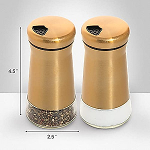 bonris Copper Stainless Steel Salt and Pepper Shakers,Clear Bottom Jar Bottle Container with Stainless Steel Top,with Adjustable Pouring Hole