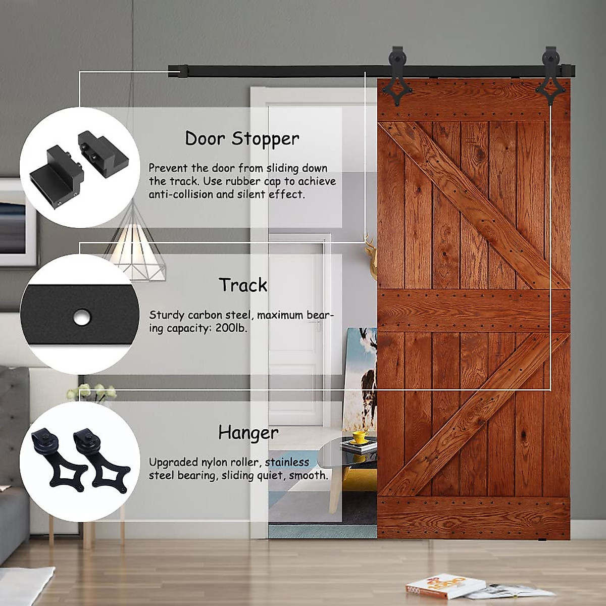 7.5FT Sliding Barn Door Hardware Kit Heavy Duty Sturdy Rustic Rhombus Shape Hanger Barn Door Track Set for Single 45" Wide Door Garage Closet