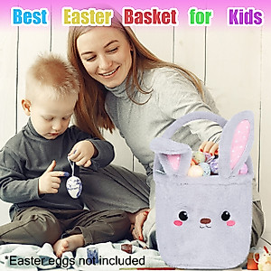 Bunny Easter Basket for Kids, Cute Plush Empty Bucket with Foldable Ears and Handle Egg Hunt Tote Candy Bag Basket for Boy Girl Teens Gift, Easter Basket Decor Grey 9×9 Inch