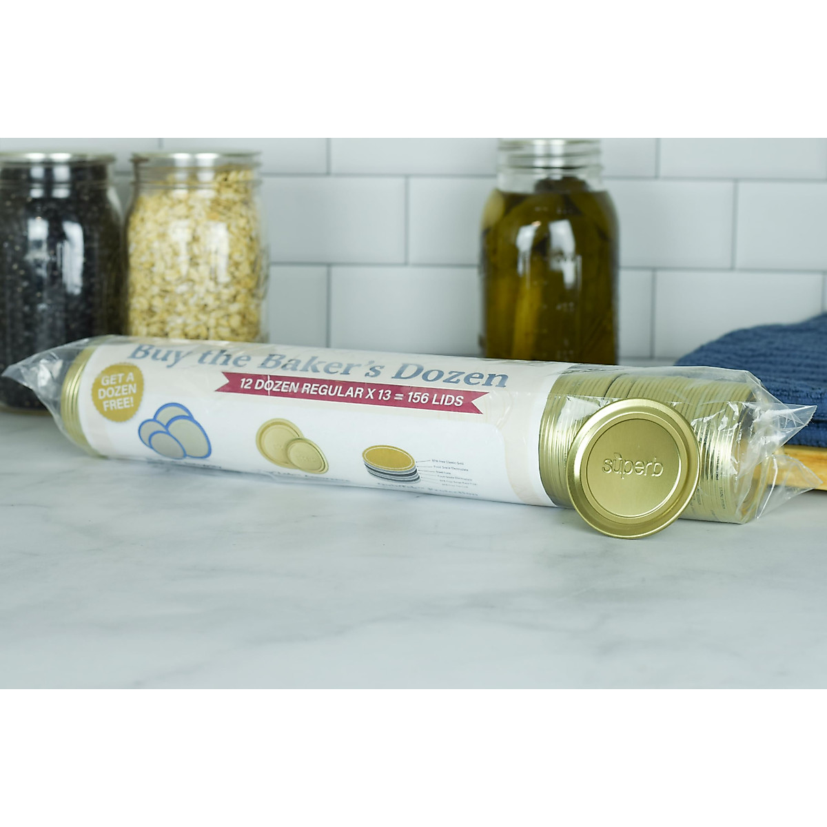 Superb Canning Lids – Regular Mouth Mason Jar Lids – Baker’s Dozen/Bulk Package of 156 Lids – Made in the USA