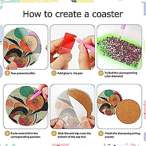 8 Pcs Painted Leaves Diamond Art Painting Coasters Kits with Holder DIY Leaves Diamond Art Coaster Non Slip Coaster for Adults Diamond Painting Kits Supplies