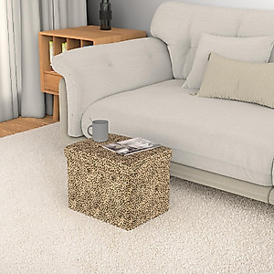 eMOUSE Storage Ottoman Bench Foldable Footrest Stool Seat for Bedroom and Living Room Small Bench Foot Stool Rectangle Cube Leopard L17W13H13IN…