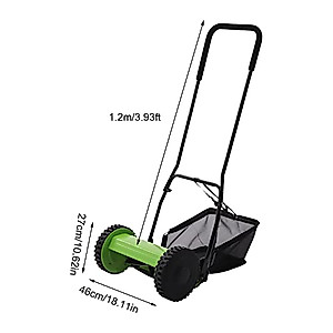 12" 5-Blade Reel Manual Push Lawn Mower with Grass Catcher, Adjustable Cutting Handle Height, Green