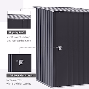 Outsunny 3.3' x 3.4' Outdoor Storage Shed, Galvanized Metal Utility Garden Tool House, 2 Vents and Lockable Door for Backyard, Bike, Patio, Garage, Lawn, Dark Gray
