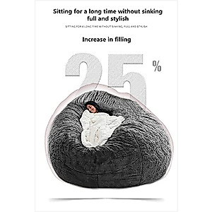 YIZA Bean Bag Chair 5ft Big Round Soft Fluffy Velvet Bag Chair Cover (No Filler,Cover only) Living Room Furniture Lazy Sofa Bed Cover for Adults (Black, 5FT) (5FT-01)