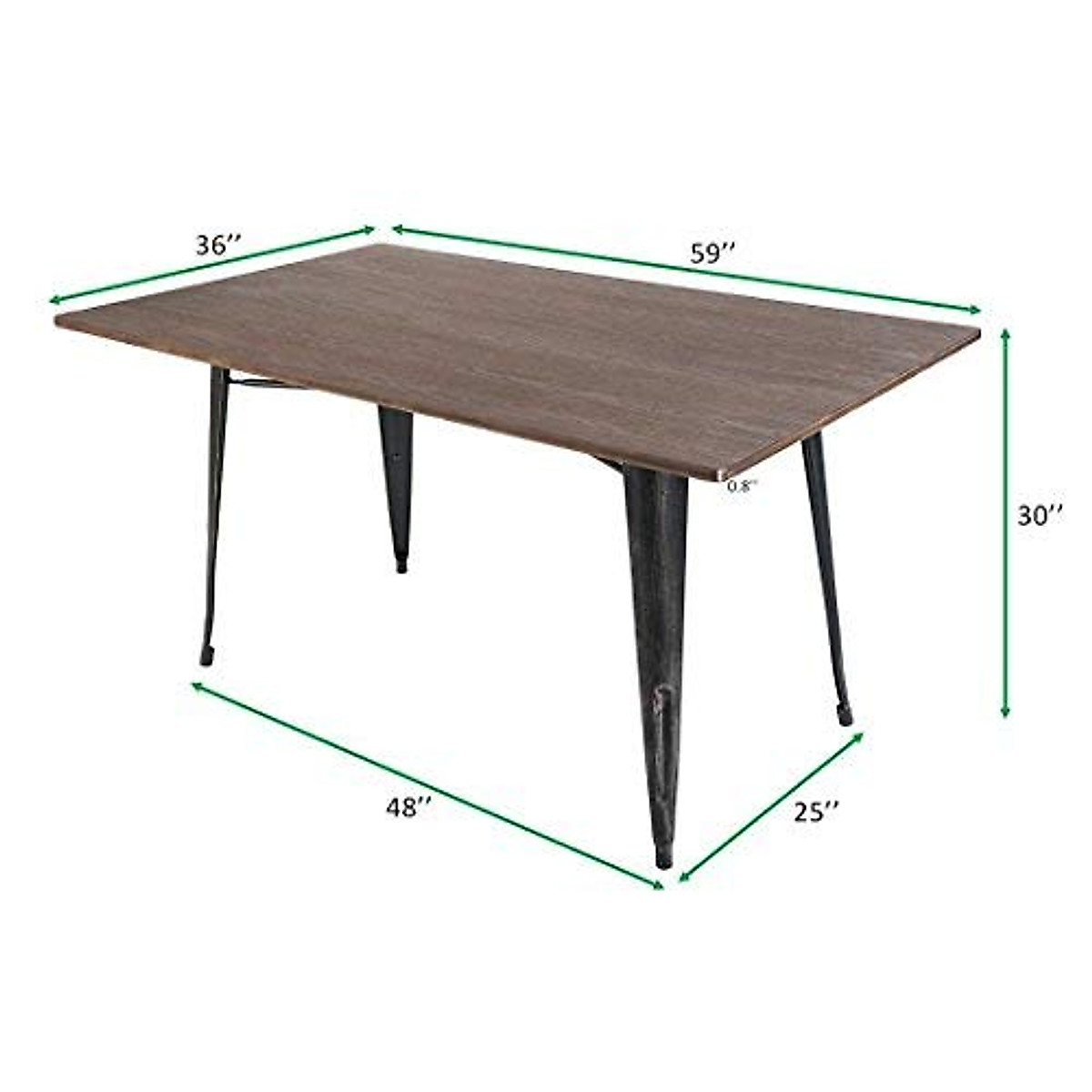 Merax Antique Style Rectangular with Metal Legs 59''x 36'', Distressed Black, Only Table Not Include Bench or chairs