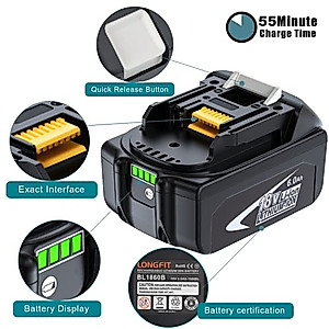 2 Packs Replace for Makita 18V Battery 6.0Ah, Replacement Makita 18 Volt BL1860B Batteries BL1820B 1830B 1840B 1850B, Compatible with Makita 18v Tools, Fit with Original Makita 18v Battery Charger