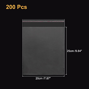 uxcell 200Pcs Clear Cello Bags, 8" x 10" Plastic Self Sealing OPP Cello Treat Bags Cello Poly Bags for Packing Cookies Candy Jewelry Gifts, Clear