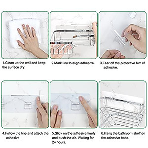 Fixwal 2 Pack Corner Shower Caddy, Adhesive Shower Corner Shelf Organizer with 4 Removable Hooks, No Drilling Shower Shelves for Bathroom Storage (Silver)