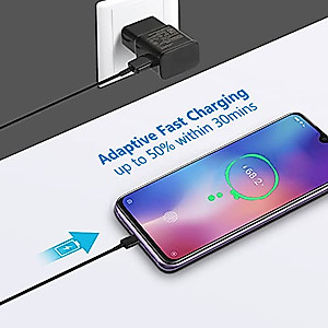 Adaptive Fast Charger Kit Compatible with Samsung Galaxy S7/S7 Edge S6 /S6 Edge/ Note5/4 S4/S3 S2 J7 J7V J5 J3 J3V J2/G3 G4 K20/ Moto E4 E5, USB Wall Charger and 5FT Micro USB Cable (2 Pack, Black)