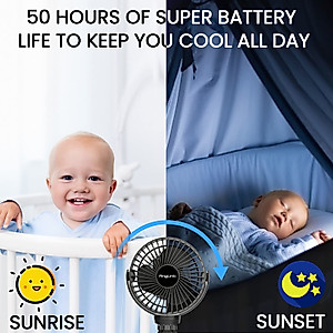 AngLink Baby Stroller Fan - 5000mAh Battery Operated USB Rechargeable Portable Fans with Flexible Tripod for Car Seat, Bed, Travel, Office, Bedroom, Bike, Kids | Black