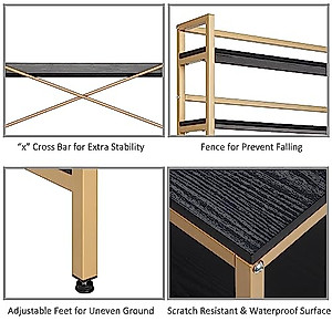 Finnhomy Bakers Racks for Kitchens Storage with Hutch, Coffee Bar Cabinet, Modern 5 Tier Kitchen Shelf Freestanding Microwave Stand Rack for Kitchen/Living Room/Office/Pantry, Gold+Black