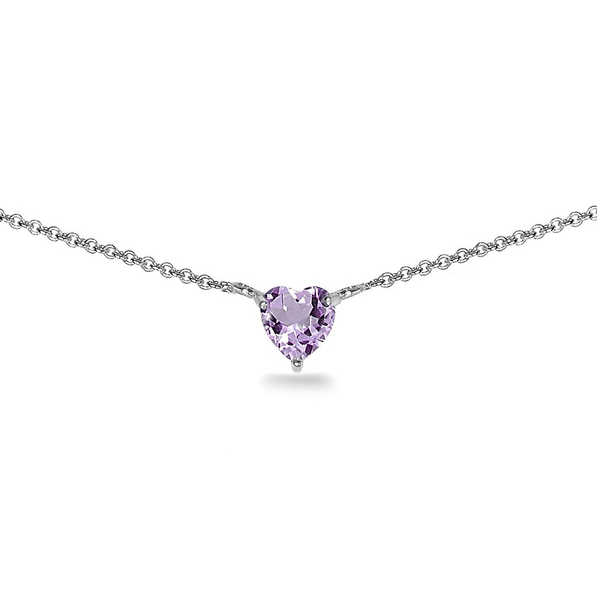 B. BRILLIANT Silver Necklace for Valentines Day 925 Sterling Purple Amethyst Dainty Short Heart Choker Necklaces for Women Bridesmaids Prom
