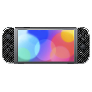PlayVital Full Set Protective Stickers for Nintendo Switch OLED Model, Customized Vinyl Decal Skins for Switch OLED Console & Joycon & Dock & Grip - Black Silver Carbon Fiber