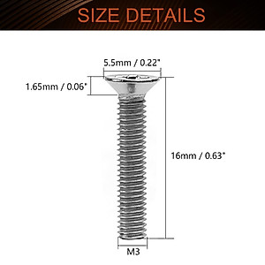 MroMax 100Pcs M3-0.5x16mm Phillips Flat Head Countersunk Machine Screws 304 Stainless Steel Cross Recessed Countersunk Head Bolt Fully Threaded Metric Bolts Fasteners Silver